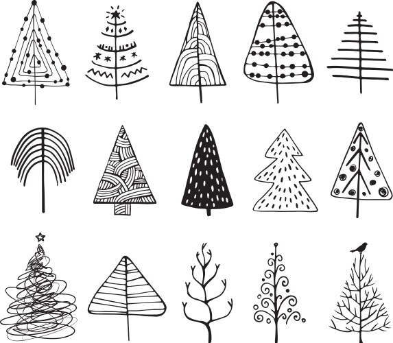 Set of doodle hand drawn christmas trees Vector Image
