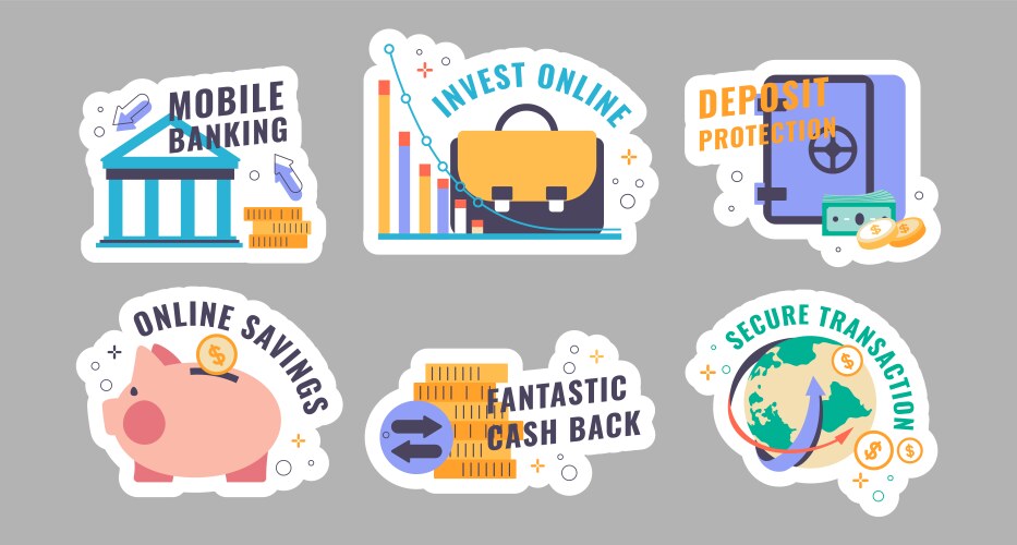 Sticker design set with flat people character Vector Image