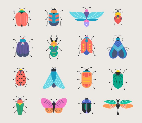 Insect flat icons set Royalty Free Vector Image
