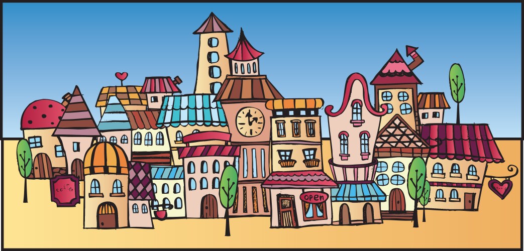 Cartoon drawing town Royalty Free Vector Image