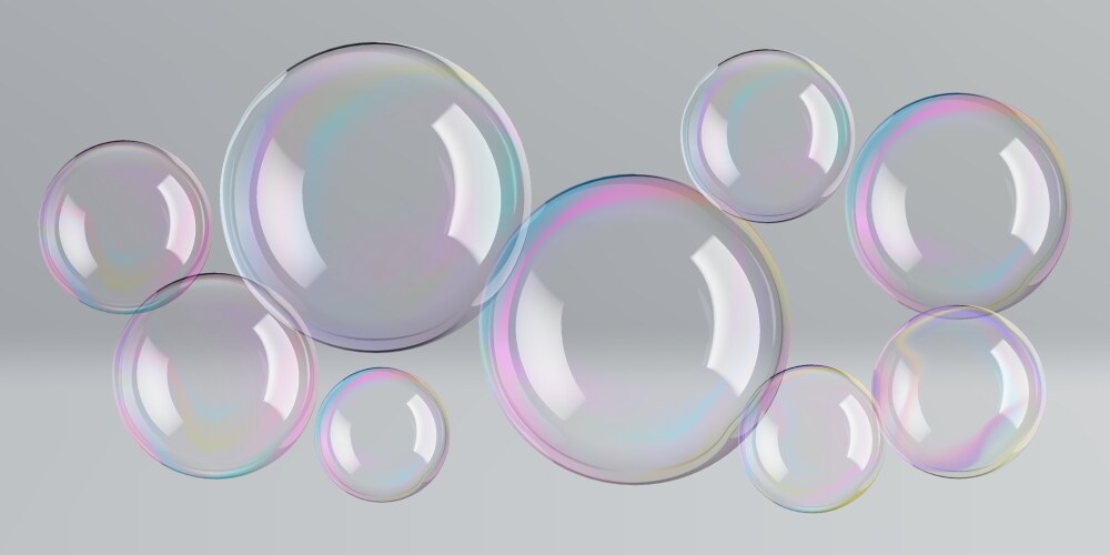 Transparent circle soap bubbles float in bath Vector Image