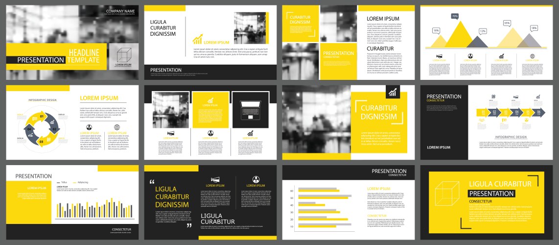 Yellow presentation templates and infographics Vector Image