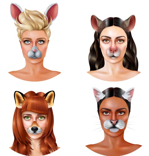 Cute animal masks video chat application effect Vector Image