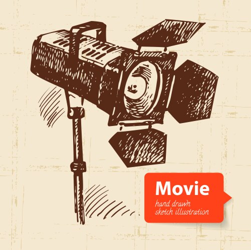 Vintage movie cinema banner with hand drawn sketch