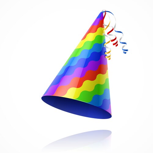 Realistic party hat with a rainbow pattern Vector Image