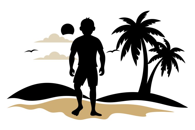 Black silhouette style beach sand f Royalty Free Vector