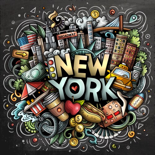 Cartoon cute doodles hand drawn new york Vector Image