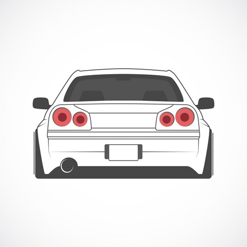 Cartoon japan tuned car on red sun background Vector Image