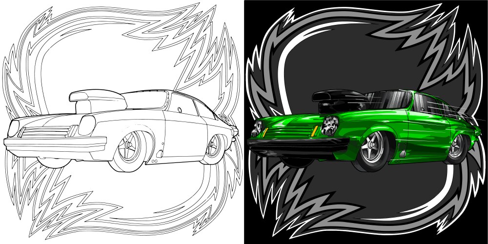 Yellow drag racing car with green strip Royalty Free Vector