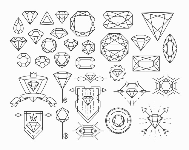 Diamond gem jewel gemstone line icon set Vector Image