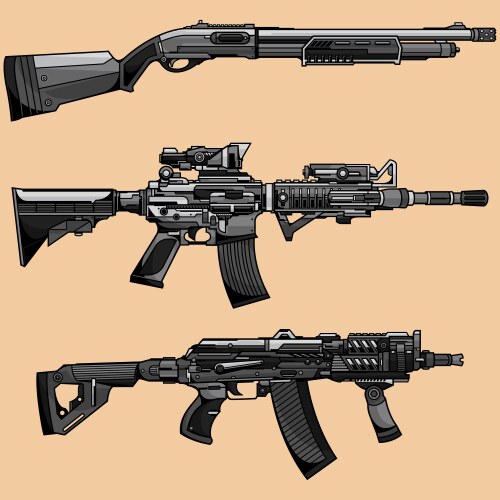 Set Machine Gun Royalty Free Vector Image Vectorstock