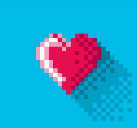 Red heart pixel art love symbol isolated on white Vector Image