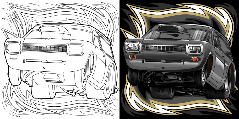 Grey drag racing car with black strip Royalty Free Vector