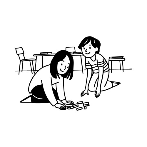 Child helping classmate pick up crayons Royalty Free Vector