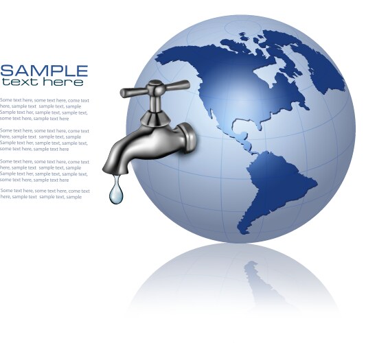 Cartoon earth globe with faucet and water drop Vector Image