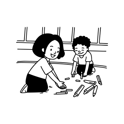 Child helping classmate pick up crayons Royalty Free Vector