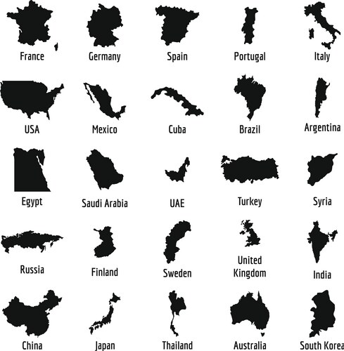 Map country icon set outline style Royalty Free Vector Image