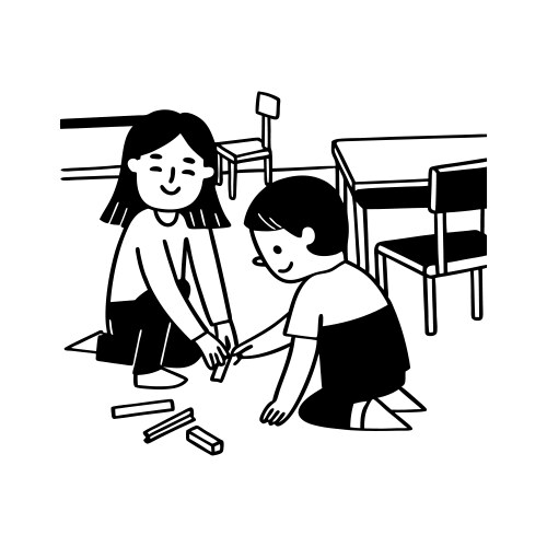 Child helping classmate pick up crayons Royalty Free Vector