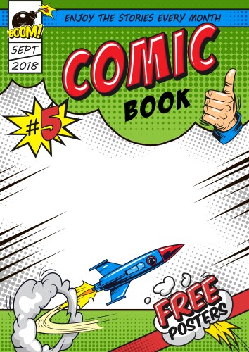 Comic book cover vintage comics magazine layout Vector Image