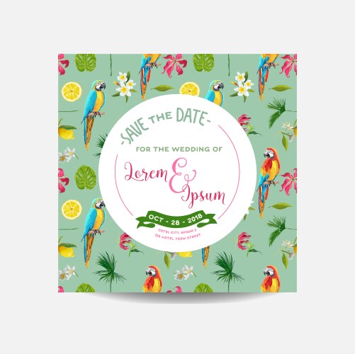 Wedding card tropical flowers parrot bird Vector Image