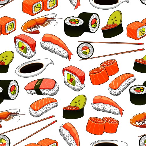 Seamless of cartoon japanese food pattern Vector Image