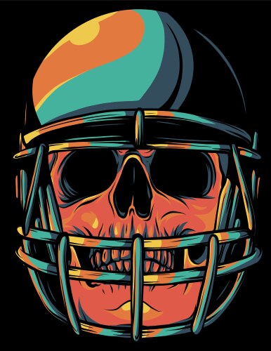 White silhouette of skull in football helmet with Vector Image