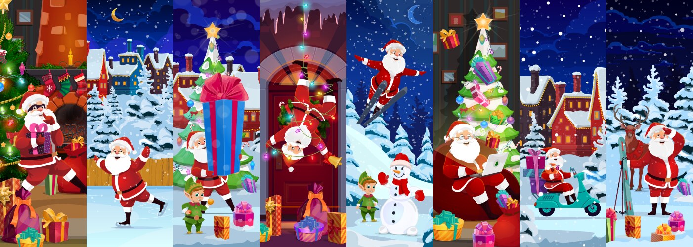 Christmas santa characters collage holiday scenes Vector Image