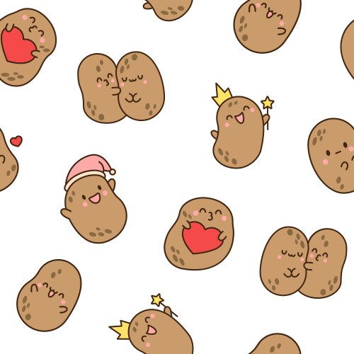 Cute happy potato character seamless pattern Vector Image