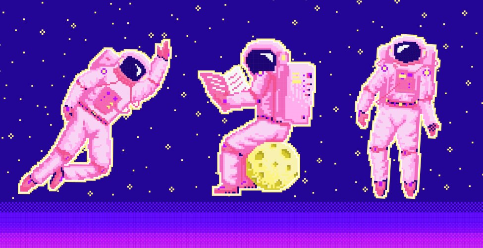 Pixel art astronaut spaceman 8 bit objects space Vector Image