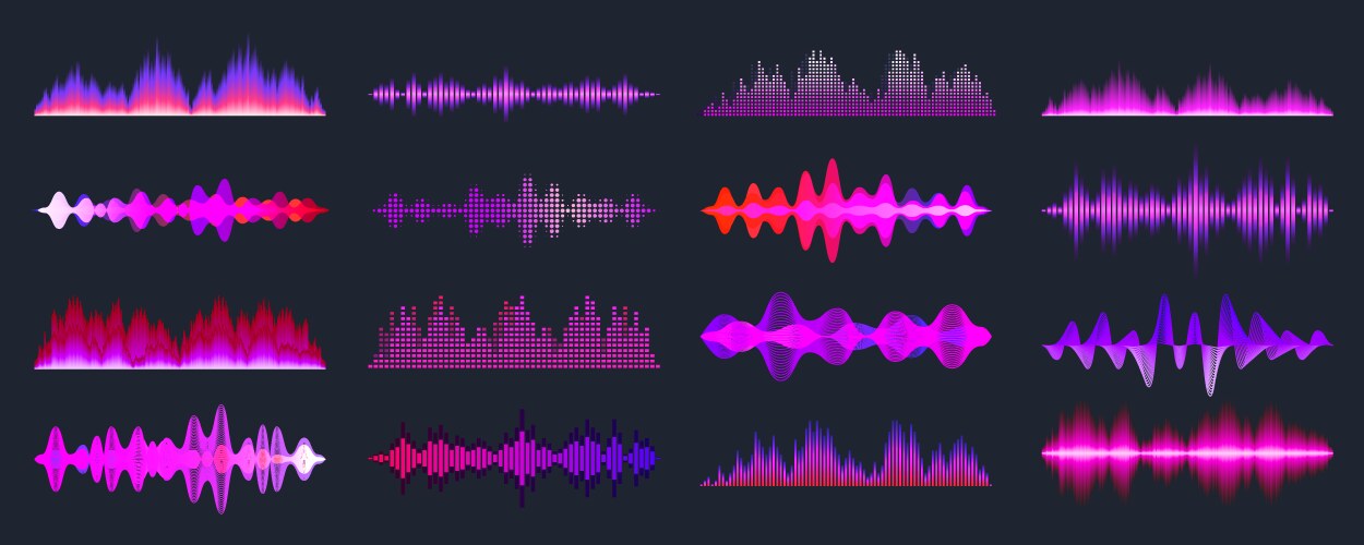 Colored sound waves collection analog and digital Vector Image