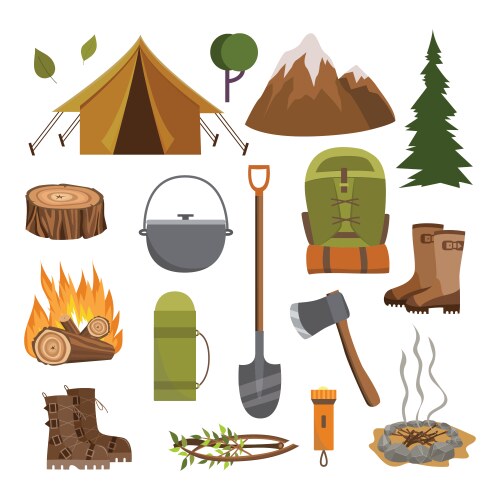 Set items for camping a collection cartoon Vector Image