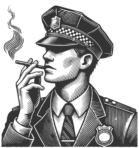 Police officer smoking a cigar engraving Vector Image