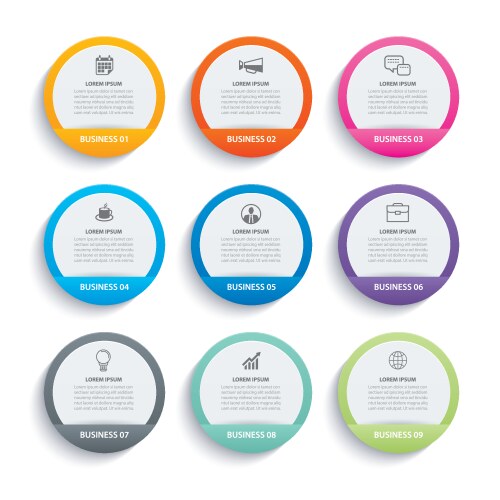 9 infographics rectangle paper index with data Vector Image