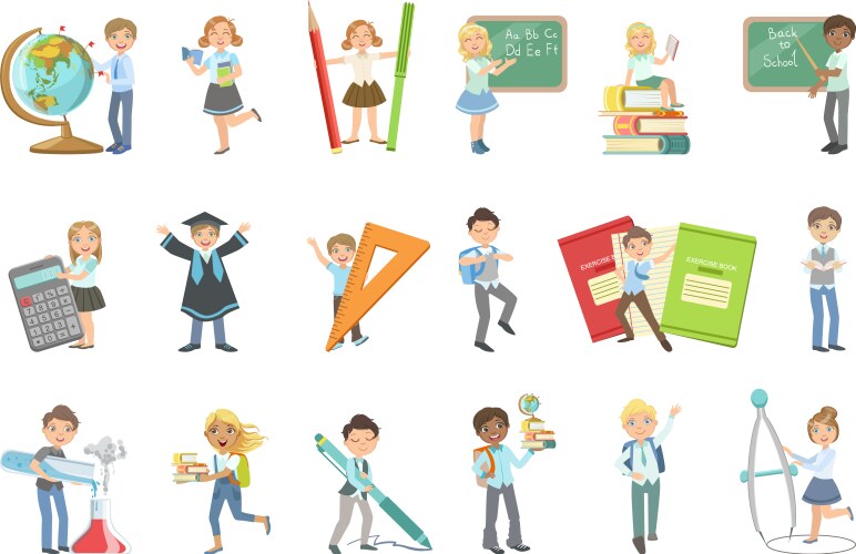 Realistic school icons set Royalty Free Vector Image