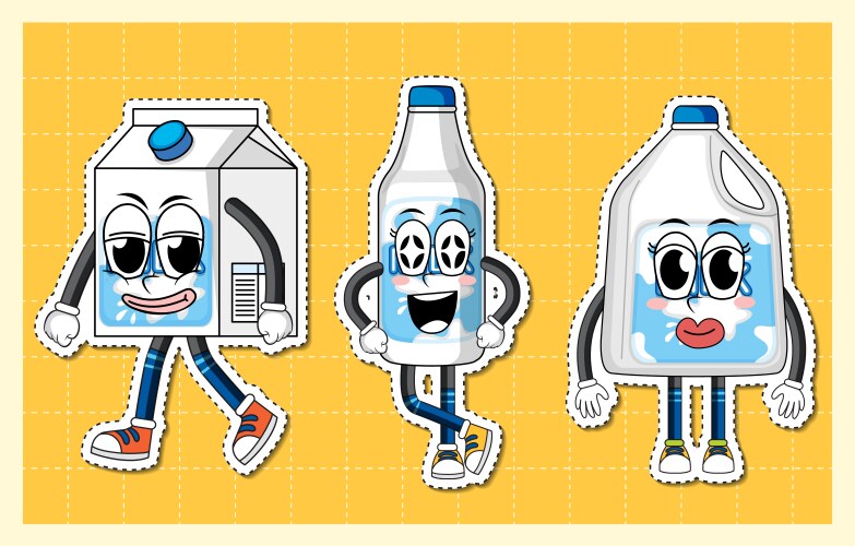Milk cartoon character on grid background Vector Image