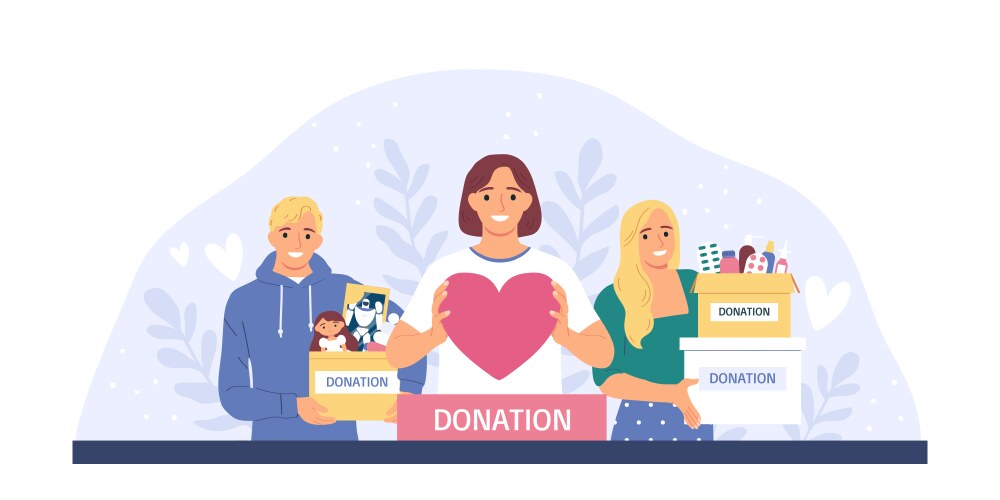 Charity concept many people donators holding Vector Image
