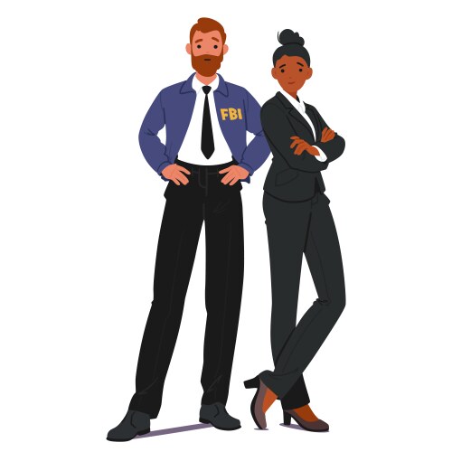 Two confident fbi agents characters standing Vector Image