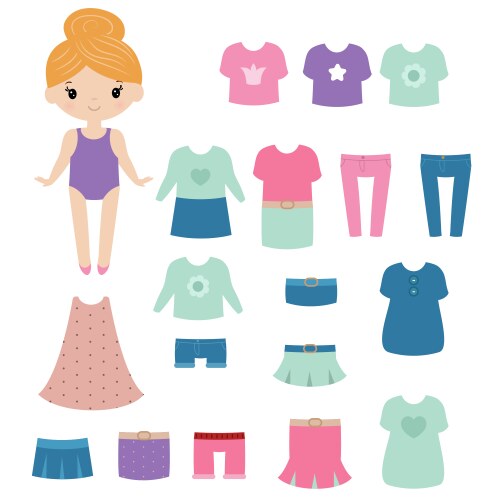 Paper doll with a set of winter clothes Royalty Free Vector