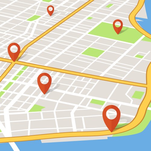 Map with route and gps pointers Royalty Free Vector Image