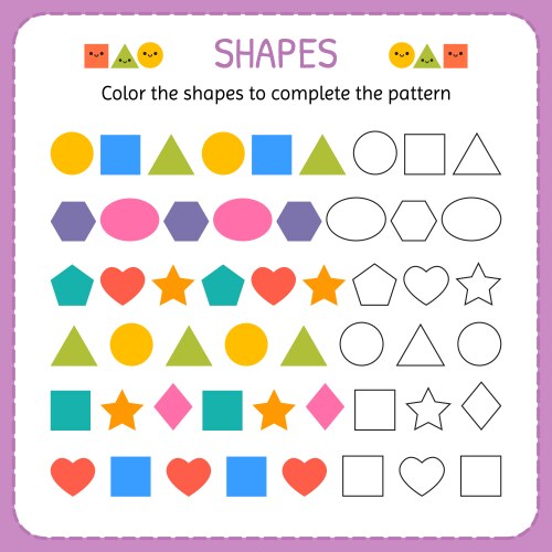 Complete each pattern learn shapes and geometric Vector Image