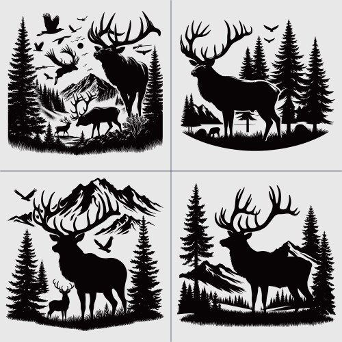 Deer hunting scene silhouette dad Royalty Free Vector Image