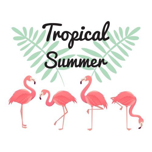 Cute pink flamingo with surf board on beach Vector Image