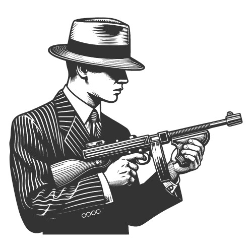 Gangster with machine gun pop art style Royalty Free Vector
