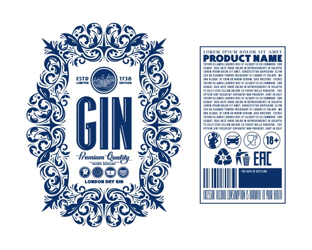 Template decorative label for gin Royalty Free Vector Image
