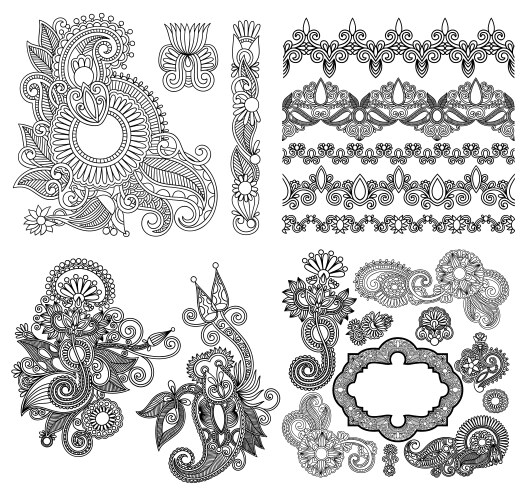 Black line art ornate flower design collection Vector Image