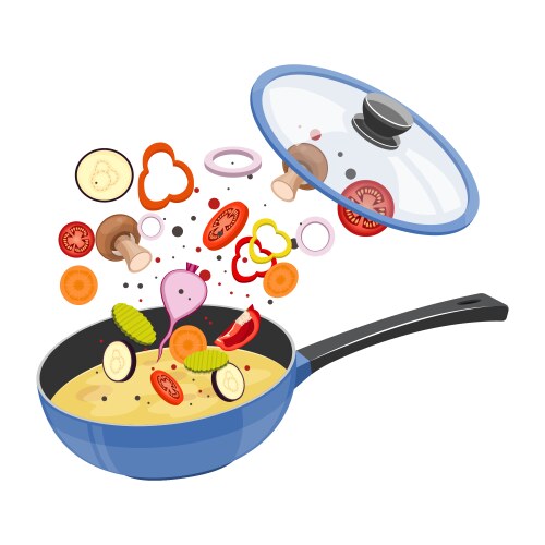 Cooking pan with vegetables Royalty Free Vector Image