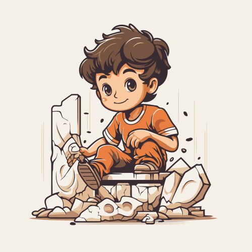 Cartoon boy climbing on the rock clip art Vector Image