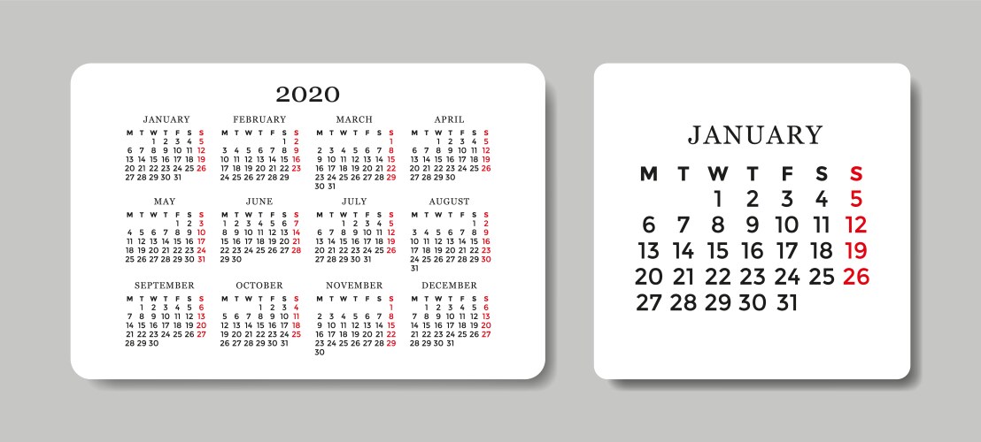 2020 year vintage calendar weeks start on sunday Vector Image