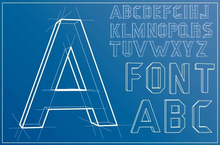 Blueprint alphabet drafting paper letters Vector Image