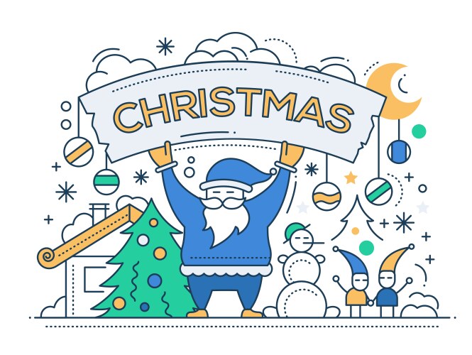 Merry christmas - line design card Royalty Free Vector Image